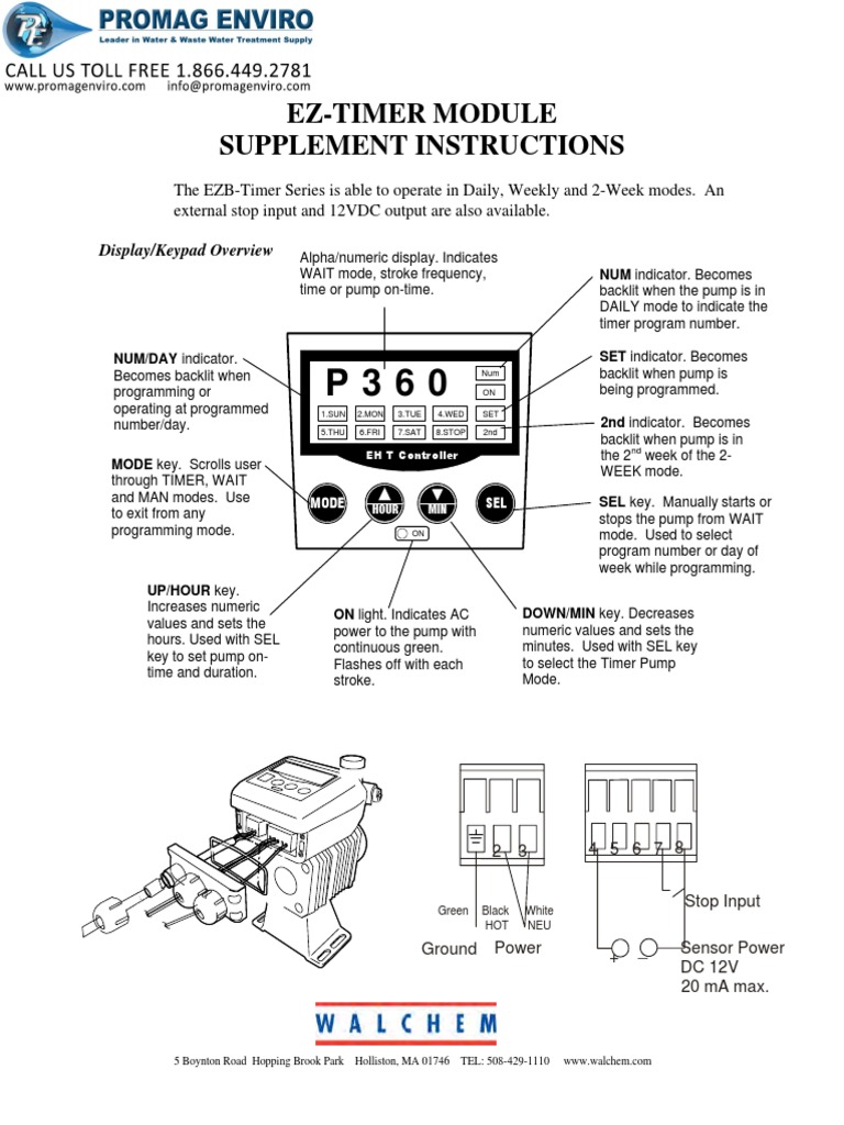 Walchem Pump EZ Timer Module Instructions, EZB, EZC | Backlight ...