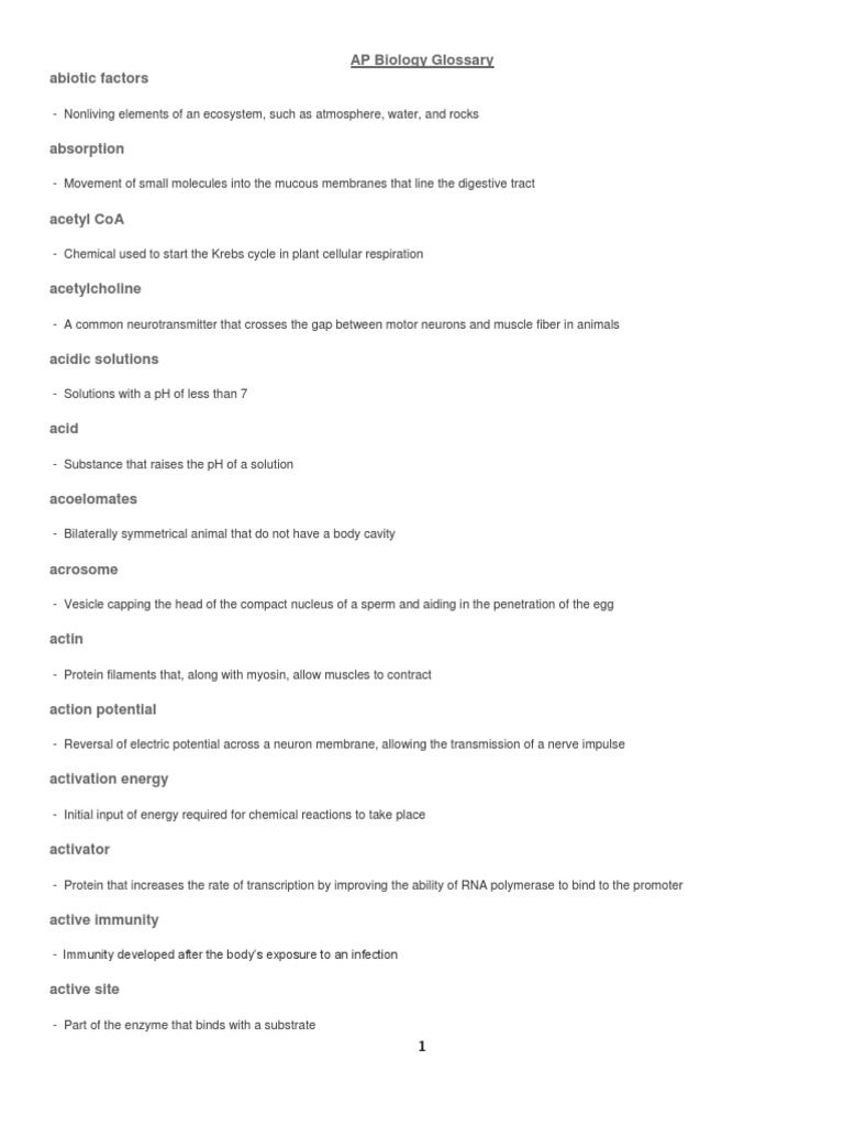 AP Biology Key Terms Glossary | PDF | Cell (Biology) | Organisms