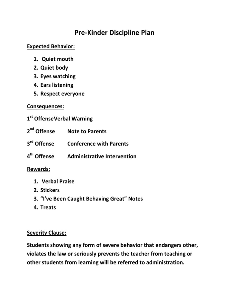 Pre-K Discipline Plan & Rewards | PDF