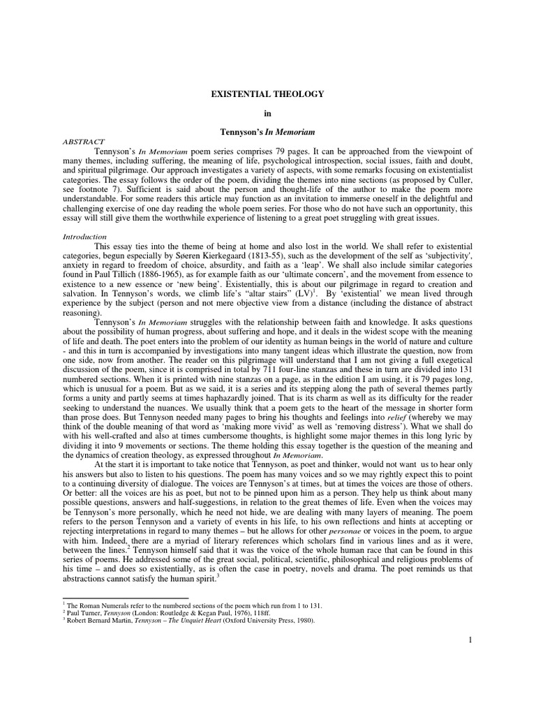 The Existential Undertones in Tennyson's Poetry | PDF | Existentialism ...