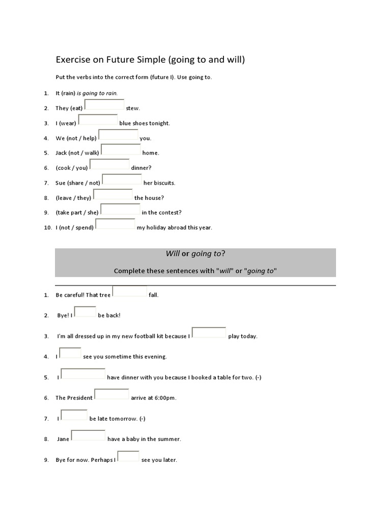 Exercise On Future Simple 1 | PDF