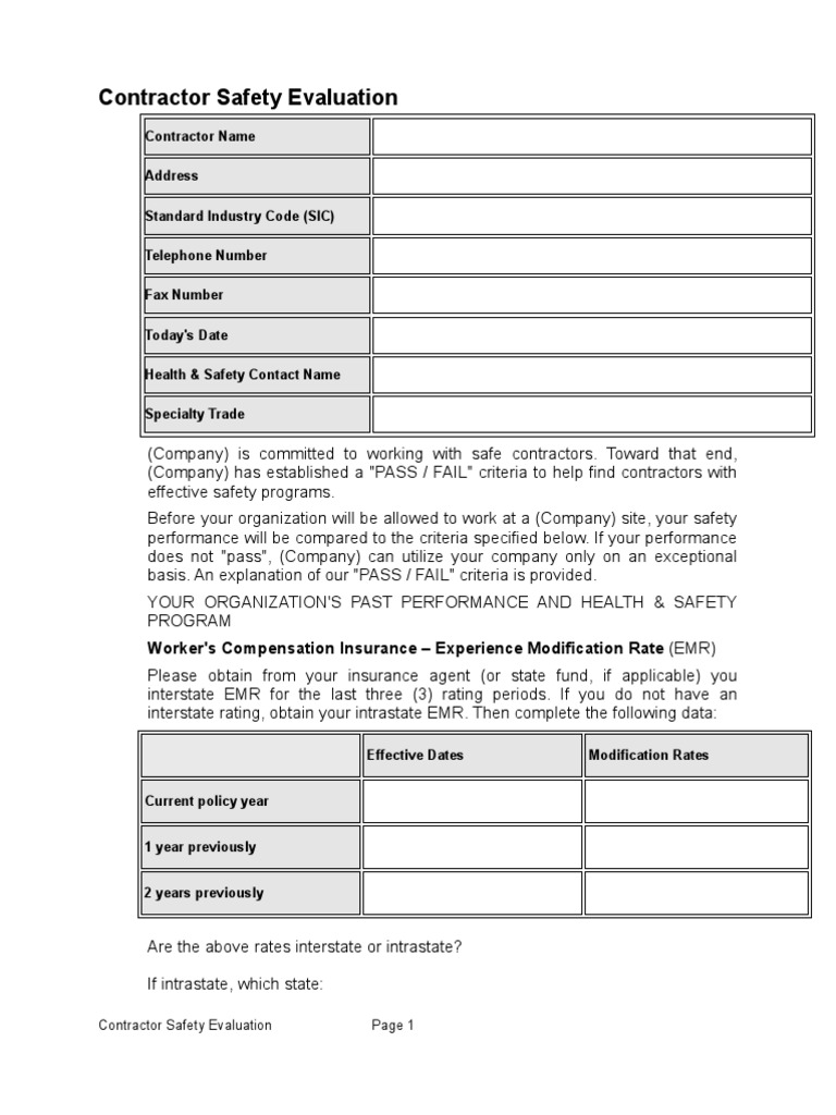 Contractor Safety Evaluation Criteria | PDF | Occupational Safety And ...