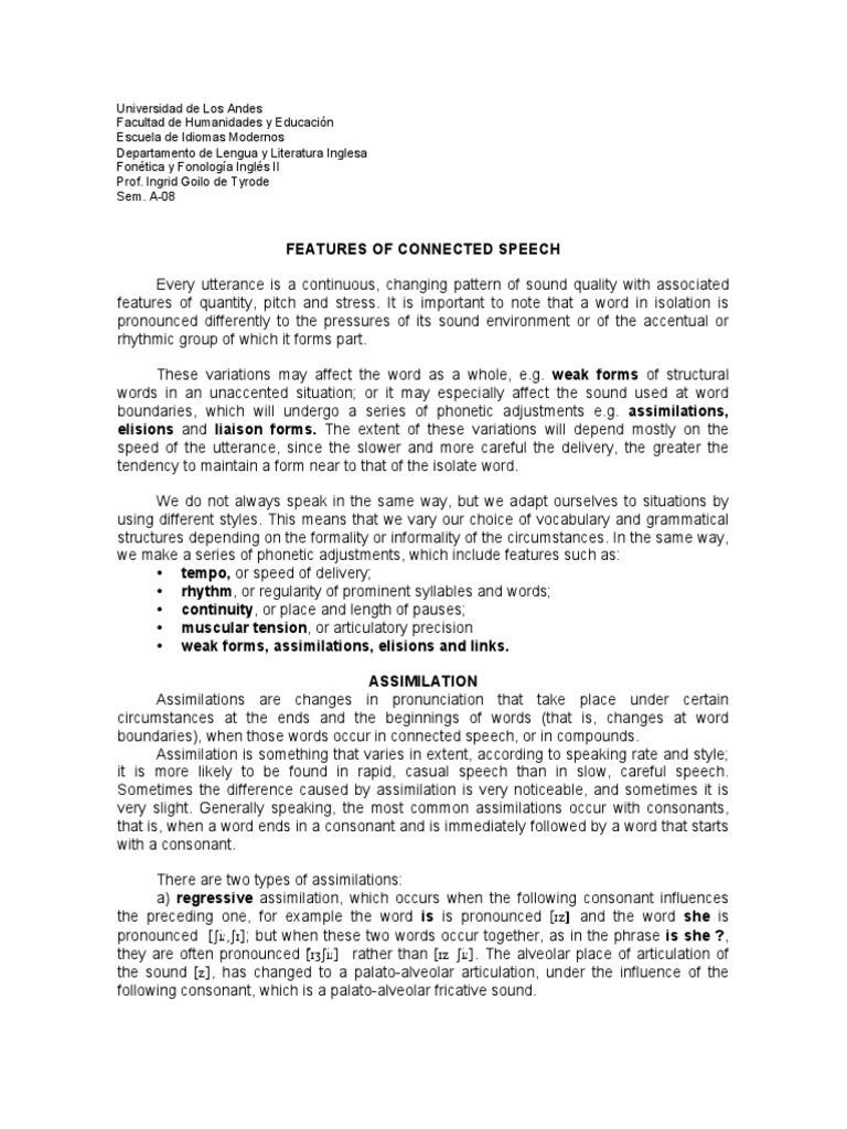 Features of Connected Speech | PDF | Stress (Linguistics) | English ...