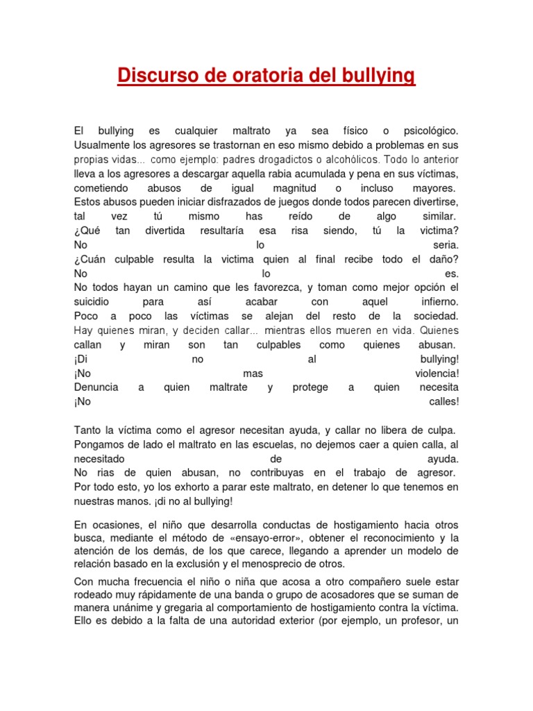 Discurso de Oratoria Del Bullying