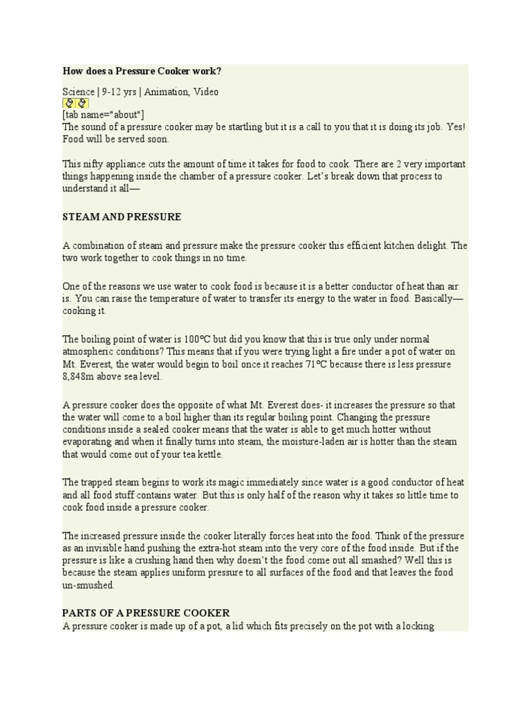 How Does A Pressure Cooker Work | PDF | Pressure Cooking | Boiling