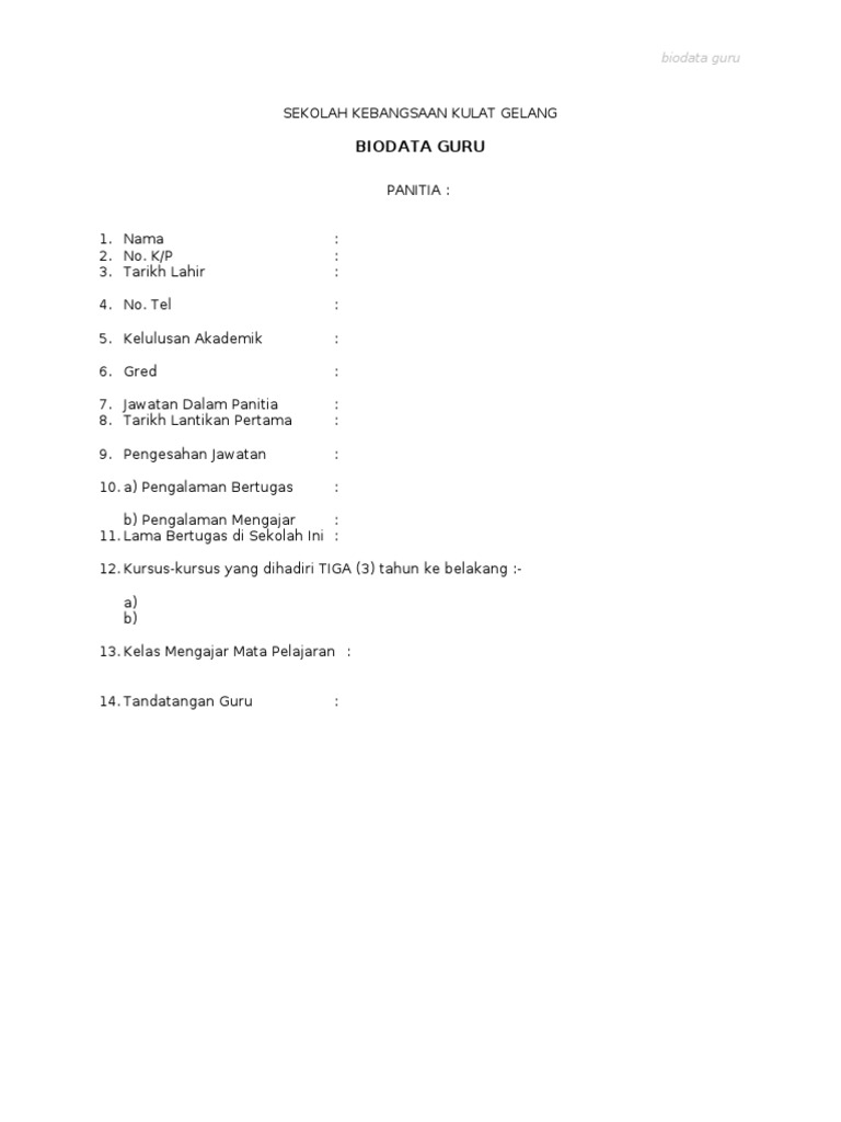 CONTOH Biodata | PDF