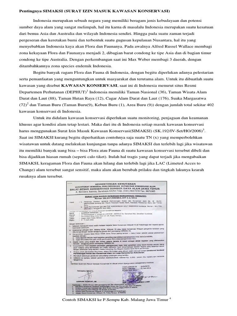 Pentingnya SIMAKSI (SURAT IZIN MASUK KAWASAN KONSERVASI) | PDF | Griya & Taman