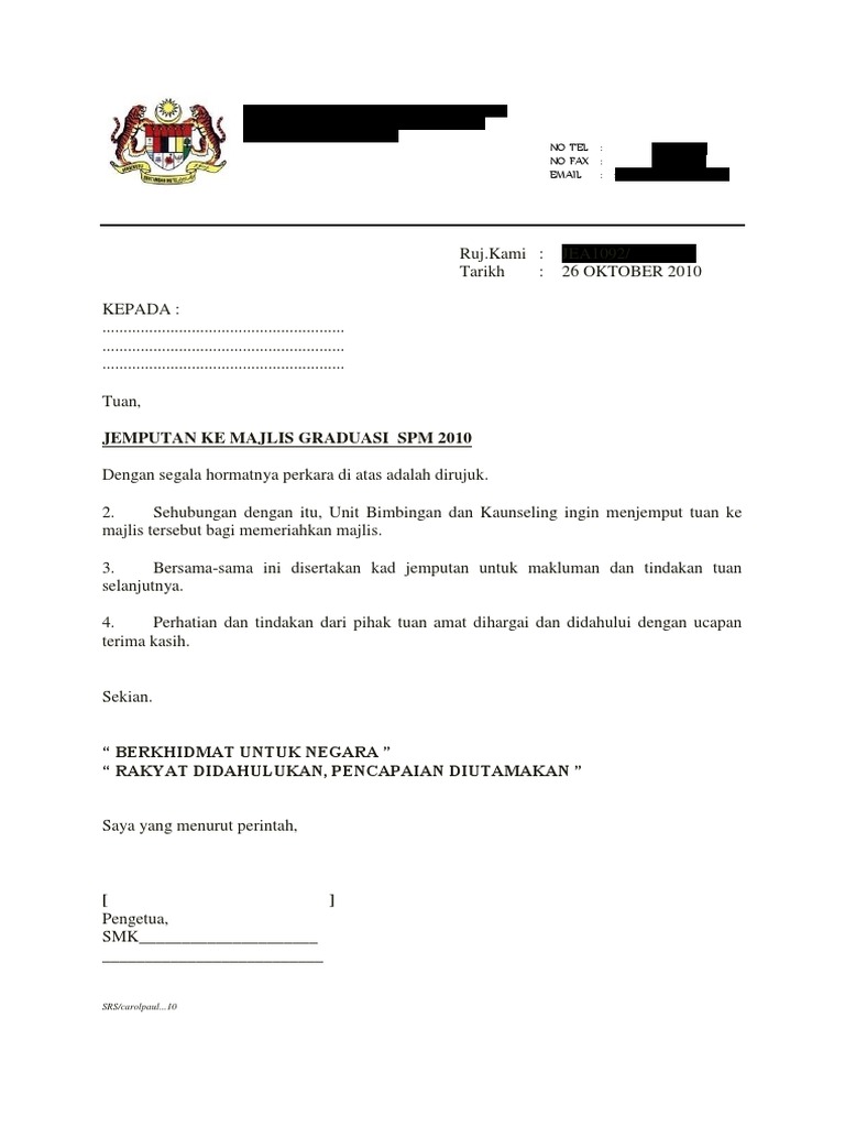 Contoh Surat Jemputan Utk Majlis Graduasi-Ibubapa | PDF | Karier ...