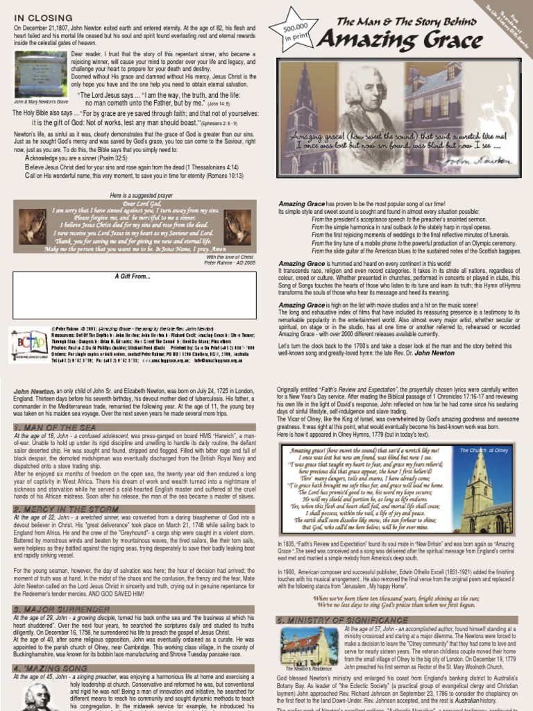 Amazing Grace & John Newton | PDF | Amazing Grace | Grace In Christianity