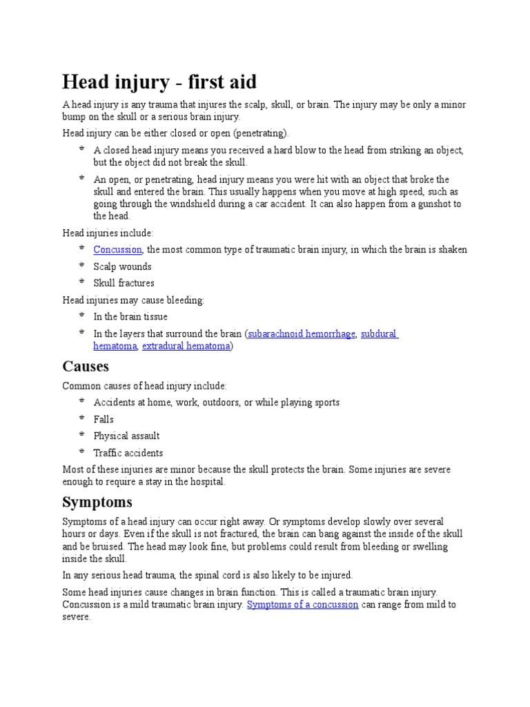 Recognizing and Treating Head Injuries: Guidelines for Providing First ...