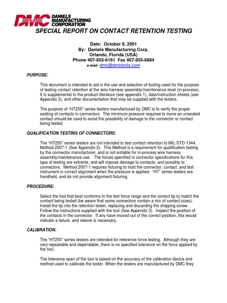 Study of Contact - Retention | PDF | Electrical Connector | Calibration