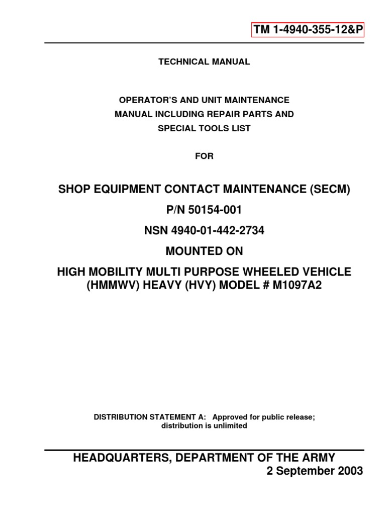 TM 1-4940-355-12P Secm (Shop Equipment Contact Maintenance) Mounted On ...