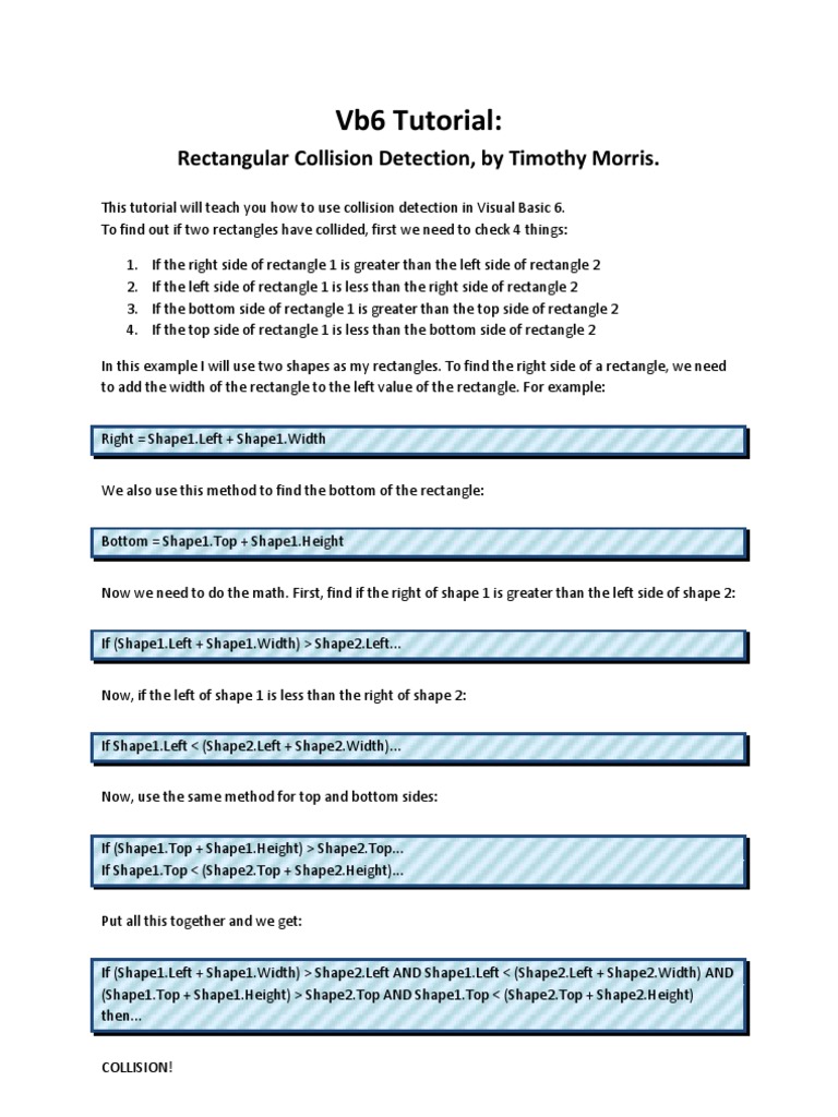Vb6 Tutorial - Rectangle Collision Detection | Download Free PDF ...