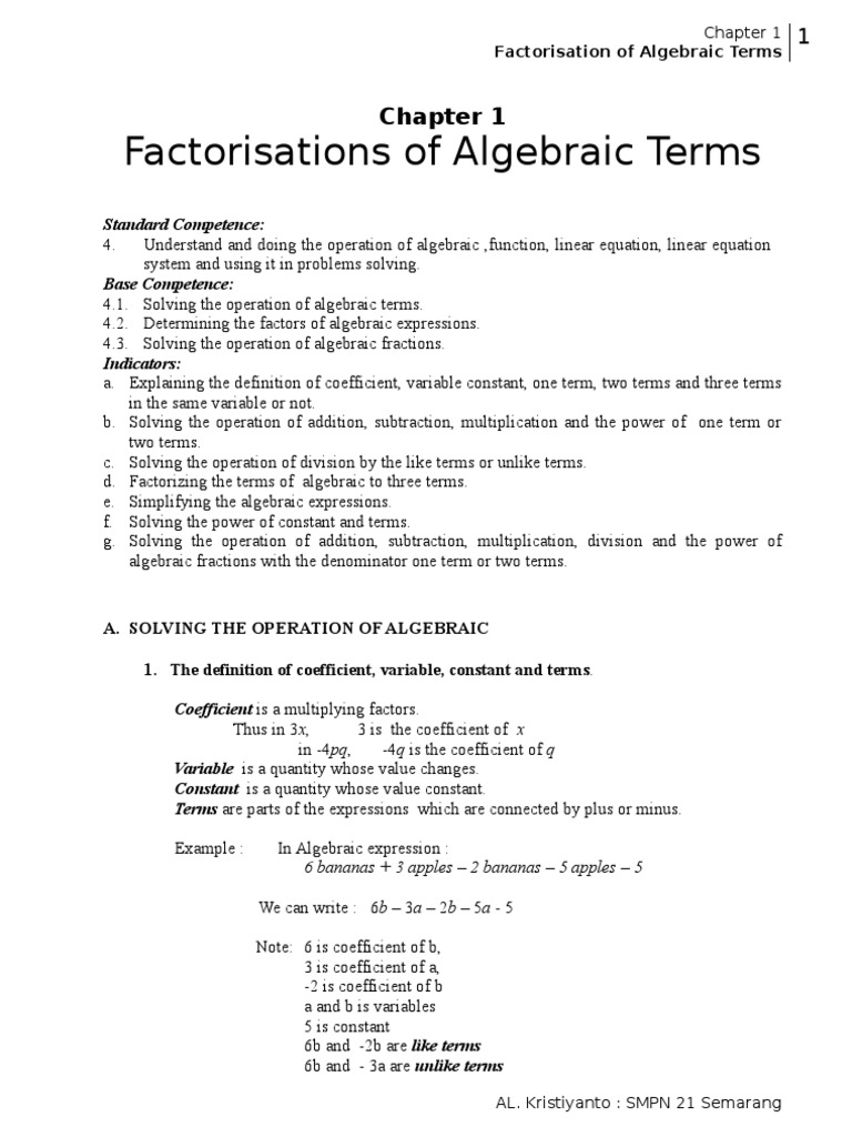 Chapter 1 Factorisation. | PDF | Variable (Mathematics) | Equations