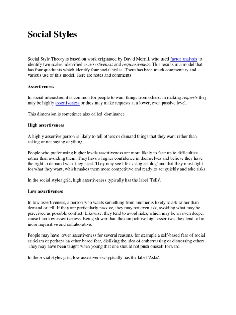 Social Styles Pdf Empathy Applied Psychology