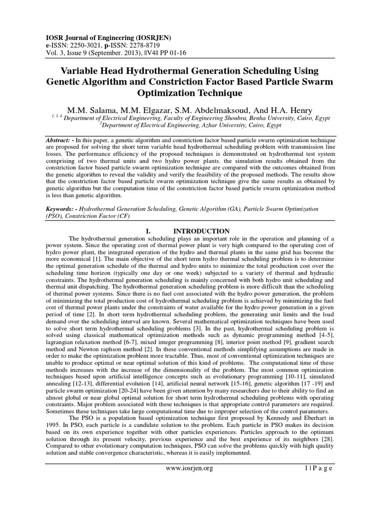Variable Head Hydrothermal Generation Scheduling Using Genetic Algorithm And Constriction Factor