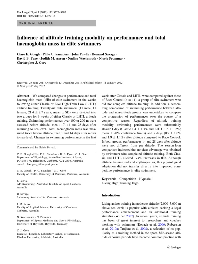 Influence of Altitude Training On Performance and Hbmass | PDF ...