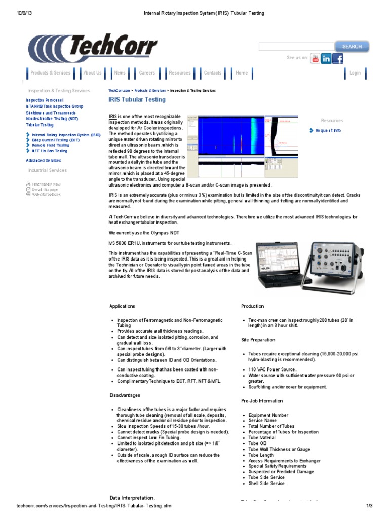 Internal Rotary Inspection System (IRIS) Tubular Testing | PDF ...