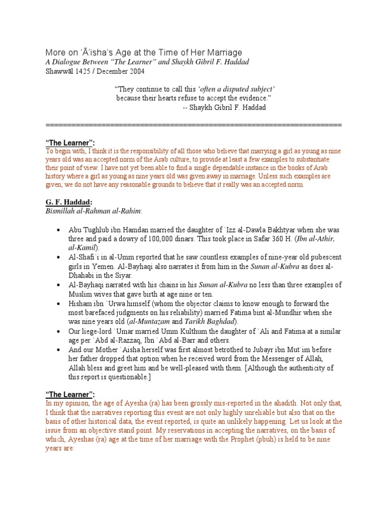 Age of Aisha-G.F.hadad | PDF | Muhammad | Surah