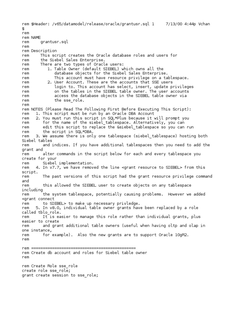 Grantusr Sql Script Download Free Pdf Oracle Database Databases