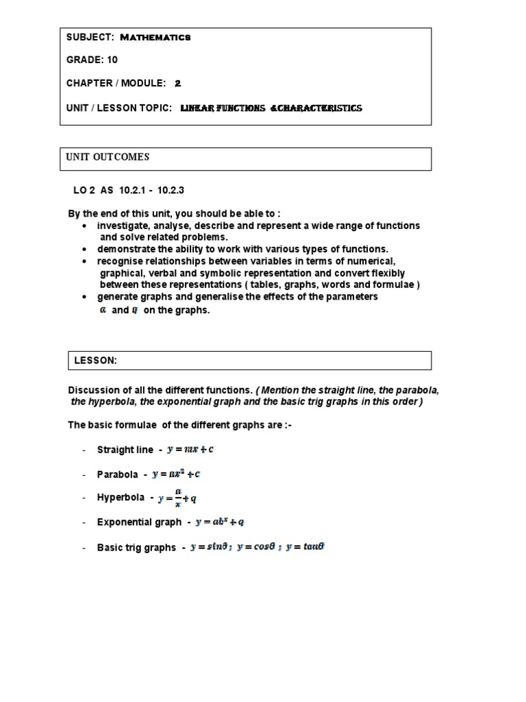 Mindset Learner Version gr10 Maths Module 2 Unit 1 Functions | PDF ...