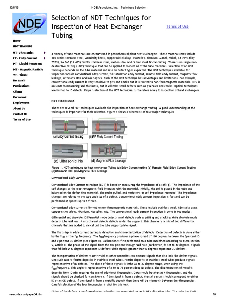 Selection of NDT Techniques for Inspection of Heat Exchanger Tubing ...