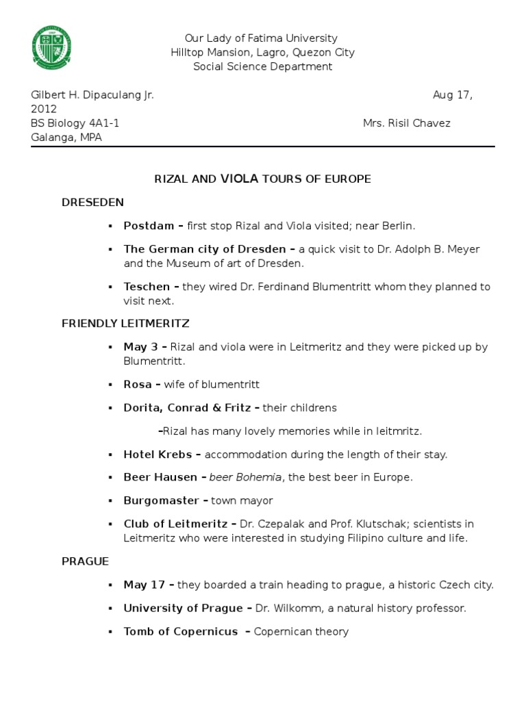 Rizal and Viola Tours of Europe | PDF | Switzerland | Catholic Church