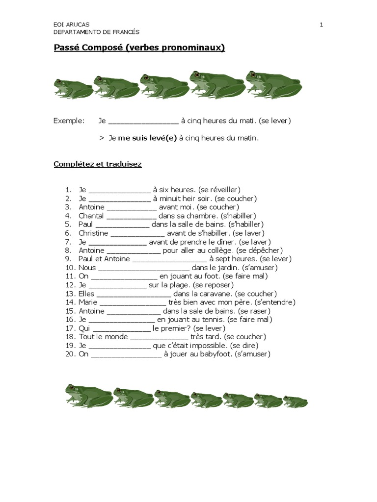 Exercices Passé Composé Verbes Pronominaux | PDF | Échecs | Théorie ...