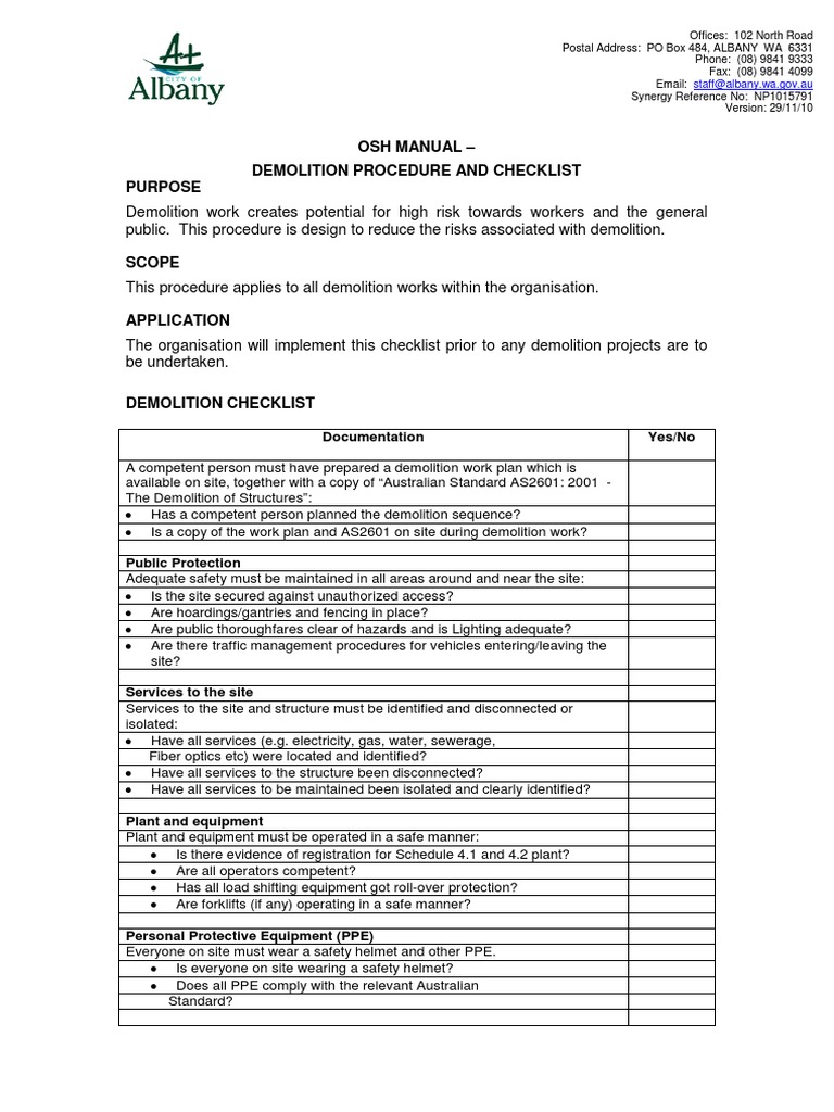 7.3 OSH Manual Demolition Procedure and Checklist NP1015791 PDF ...