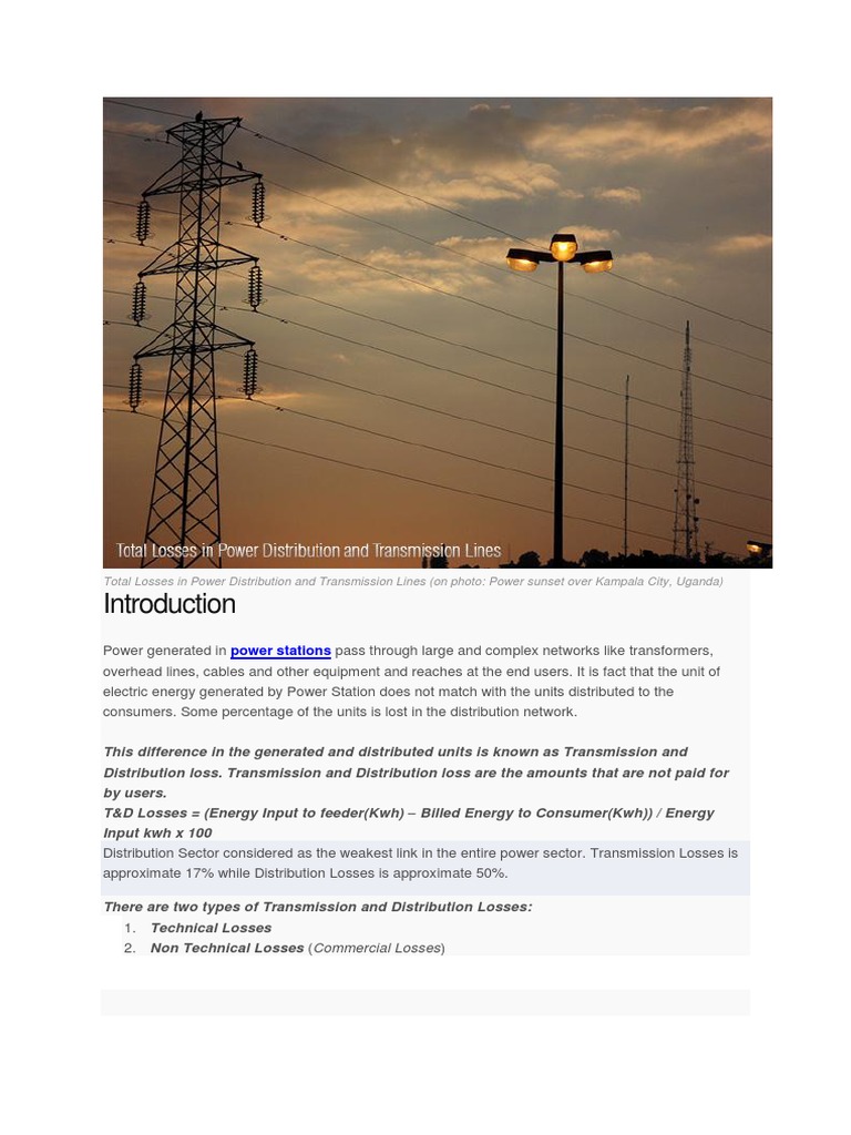 Total Losses in Power Distribution and Transmission Lines 1 | PDF ...