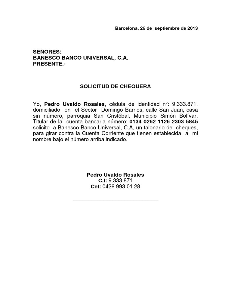 Solicitud de Chequera | PDF