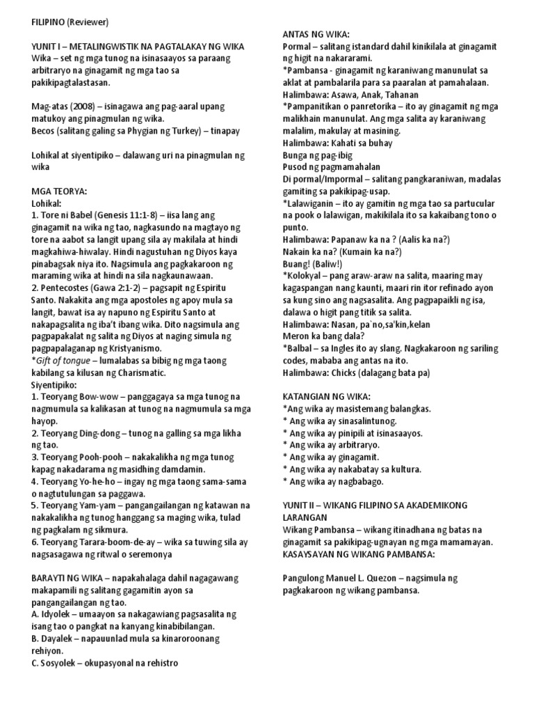 Filipino Reviewer | PDF