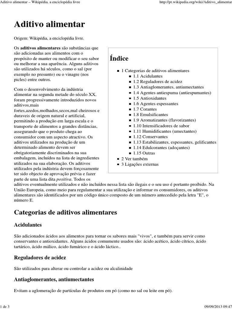 Os diversos tipos de aditivos alimentares e suas funções | PDF ...