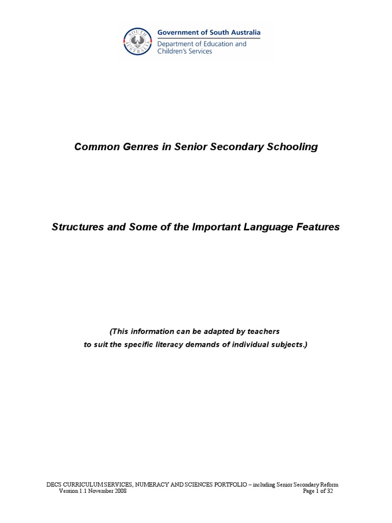 Common Genres in Senior Secondary Education | PDF | Sentence ...