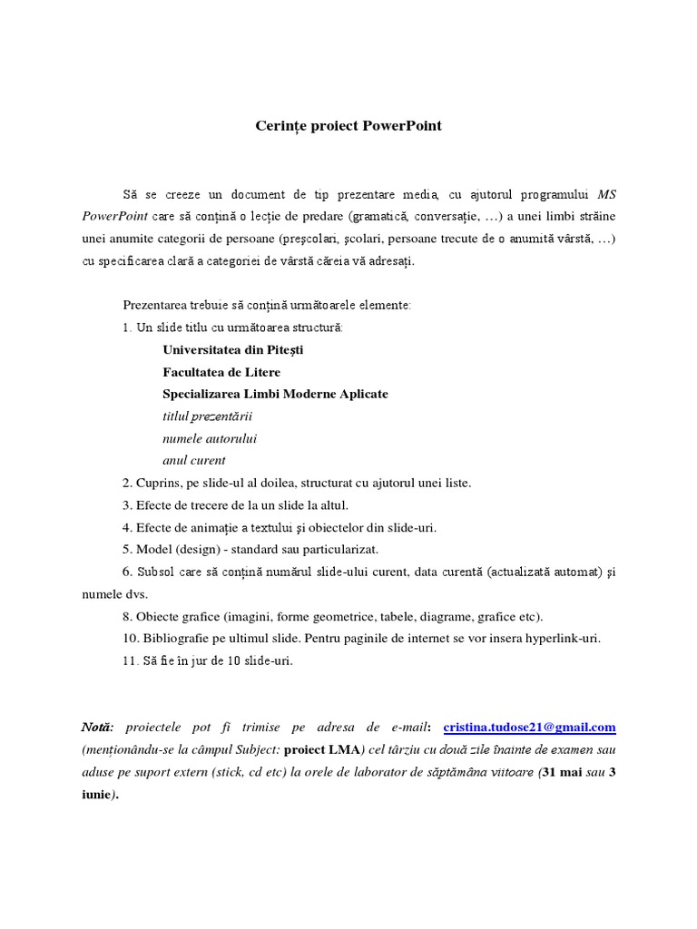 Cerinte Proiect PowerPoint | PDF