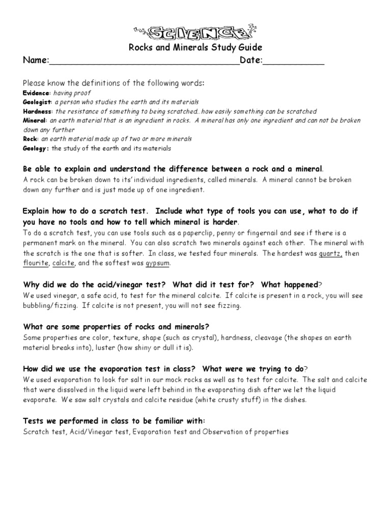 Rocks and Minerals Study Guide 2013-2014 | PDF | Language Arts & Discipline