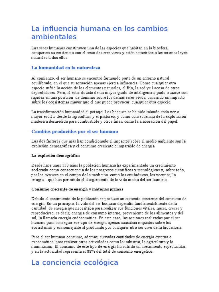 Impacto Humano en el Medio Ambiente | PDF | Degradación ambiental ...