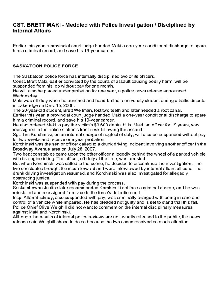 Brett Maki's Police Discipline Case | PDF | Constable | Police