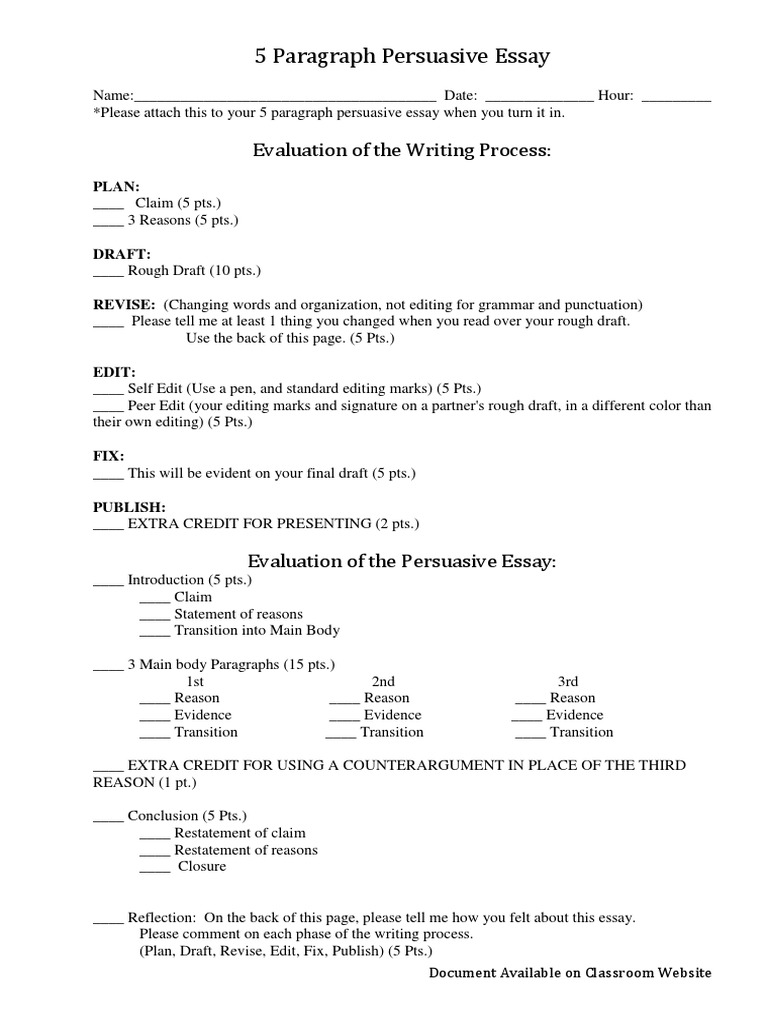 Persuasive Essay Writing Checklist | PDF | Essays | Human Communication