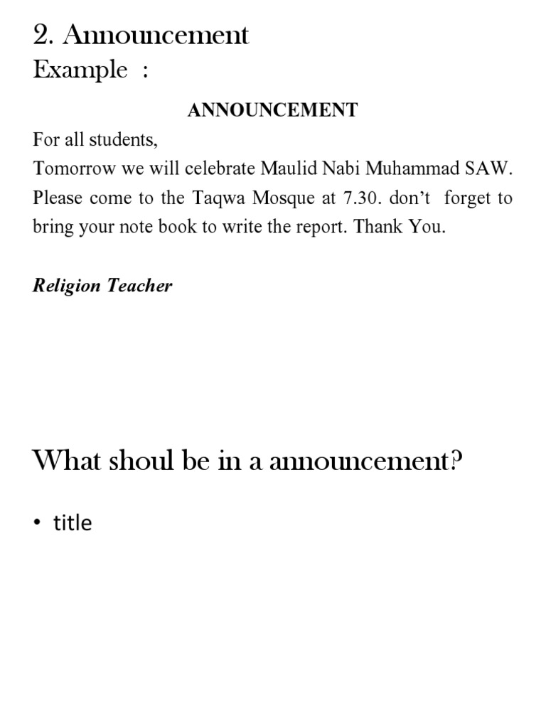 Contoh Announcement Singkat Dalam Bahasa Inggris