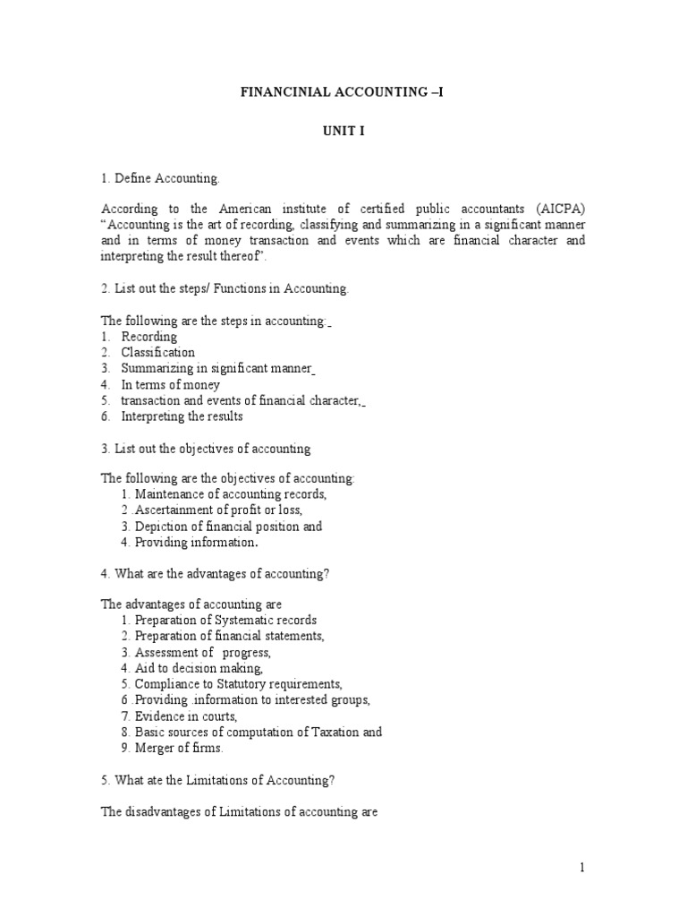 Financial Accounting-Short Answers Revision Notes | PDF | Debits And ...