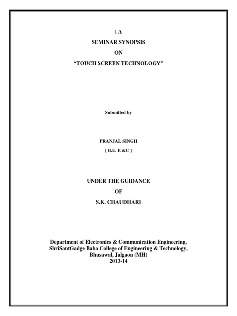 Seminar Synopsis ON "Touch Screen Technology": Submitted by | PDF ...