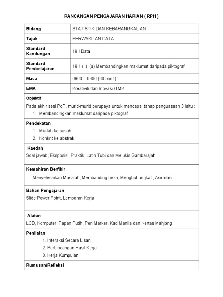 RPH Perwakilan Data (Contoh Lengkap) | PDF