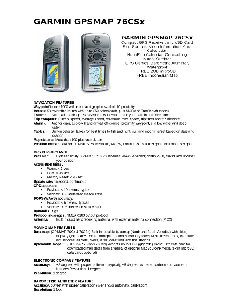 GARMIN GPSMAP 76CSx | PDF | Global Positioning System | Secure Digital