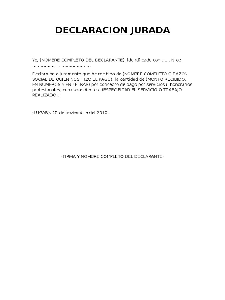 Declaración Jurada de Ingresos, Ejemplos de, Modelos de, Formatos de, Plantillas de, Declaración ...