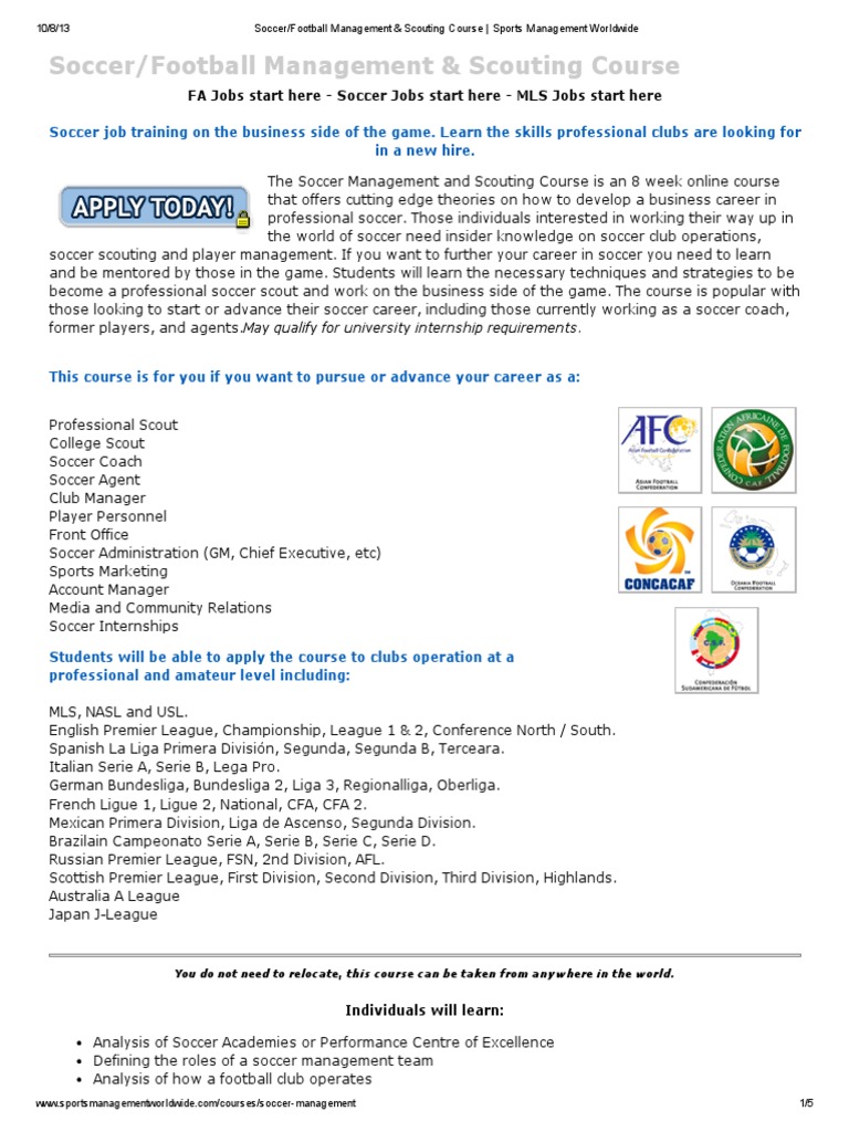 Soccer - Football Management & Scouting Course | PDF | Major League ...