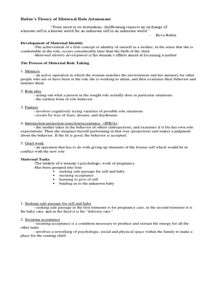 Rubin S Theory of Maternal Role Attainment 001 | PDF | Self | Pregnancy