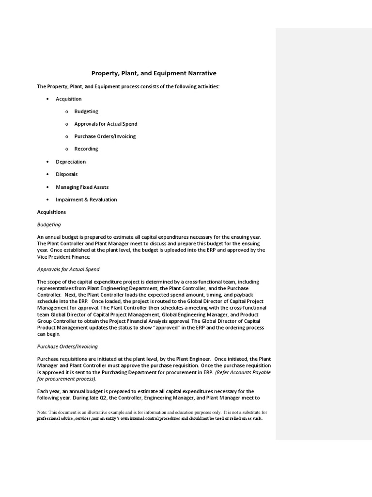Property, Plant, and Equipment Narrative | PDF | Depreciation | Fixed Asset