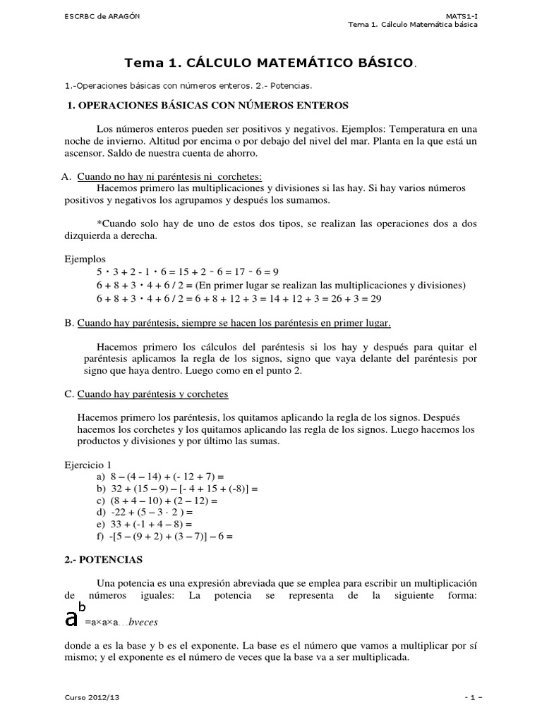 Tema1 Cálculo Matemático Básico | PDF | Fracción (Matemáticas ...