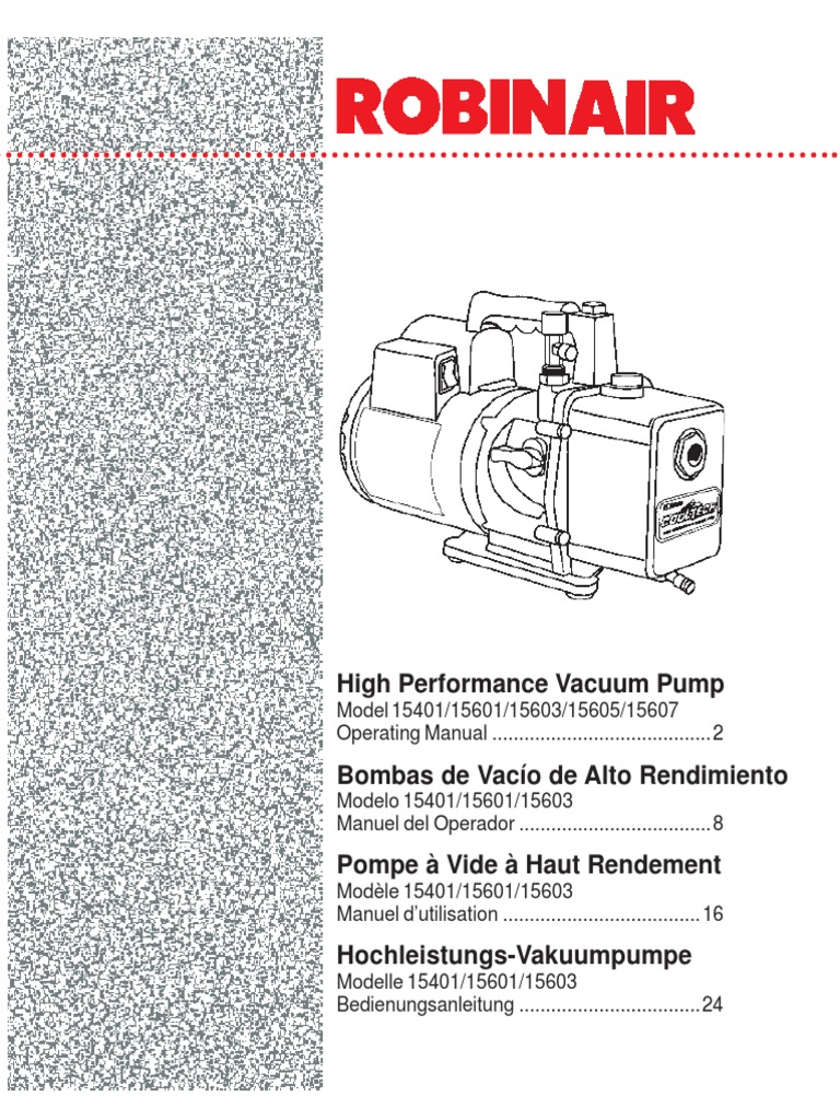 Robinair Bombas de Vacío 15401 601 | PDF | Aluminium | Pump